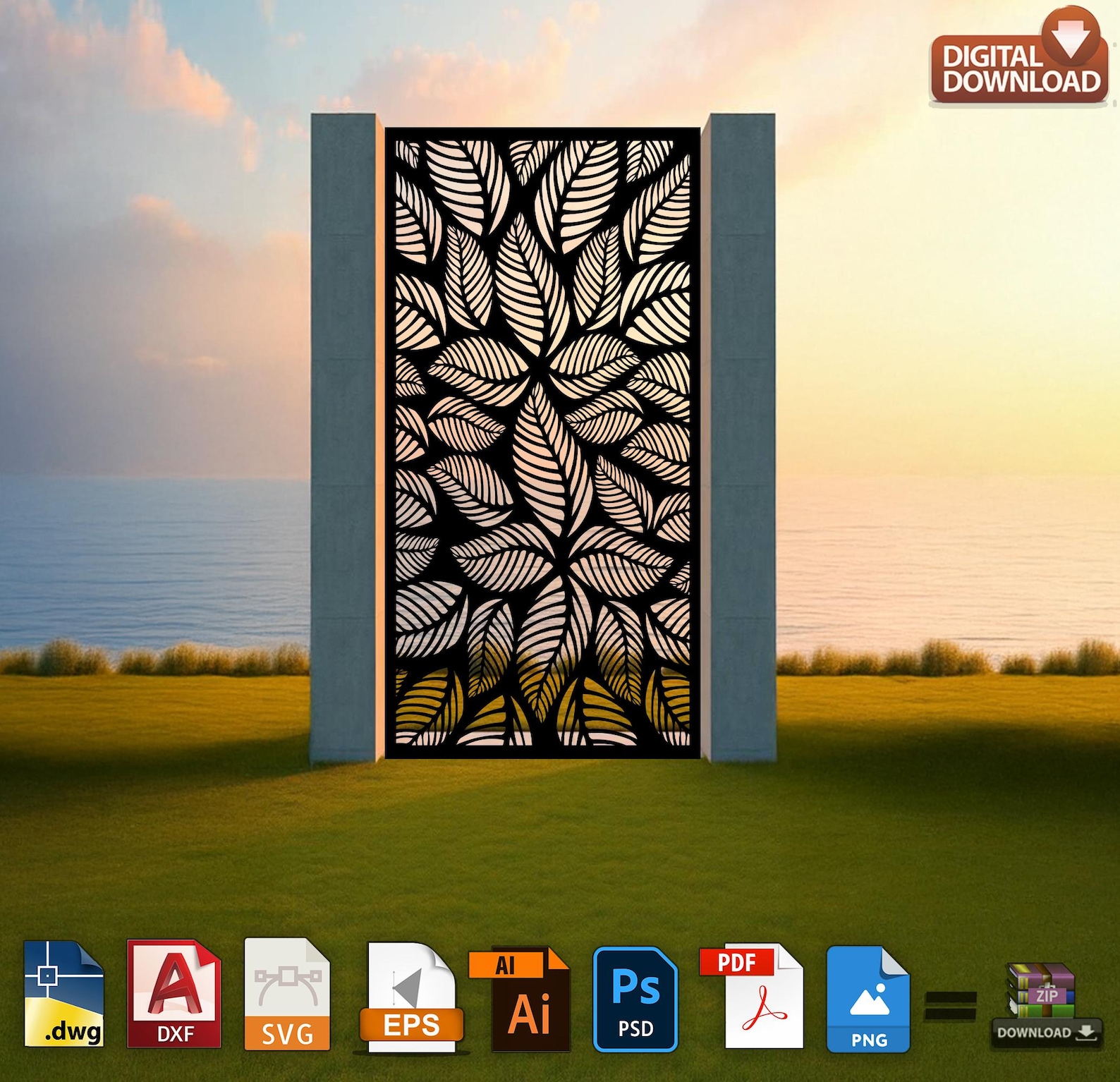 Leaf Pattern Laser Cut Files: CNC Metal Wood Wall Art (DXF SVG Digital ...