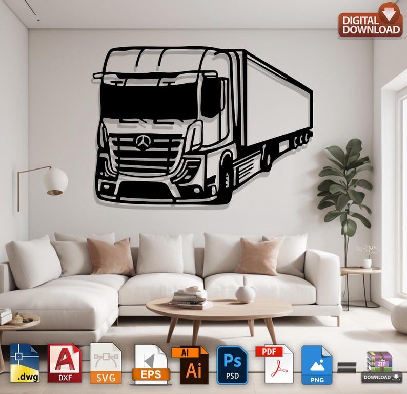 Mercedes Truck Laser Cut DXF File Wall Art Decor Vector for CNC Metal ...