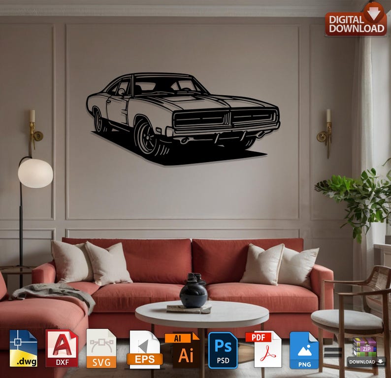 1970 Dodge Charger Laser Cut File: CNC, Plasma, Cricut (digital ...
