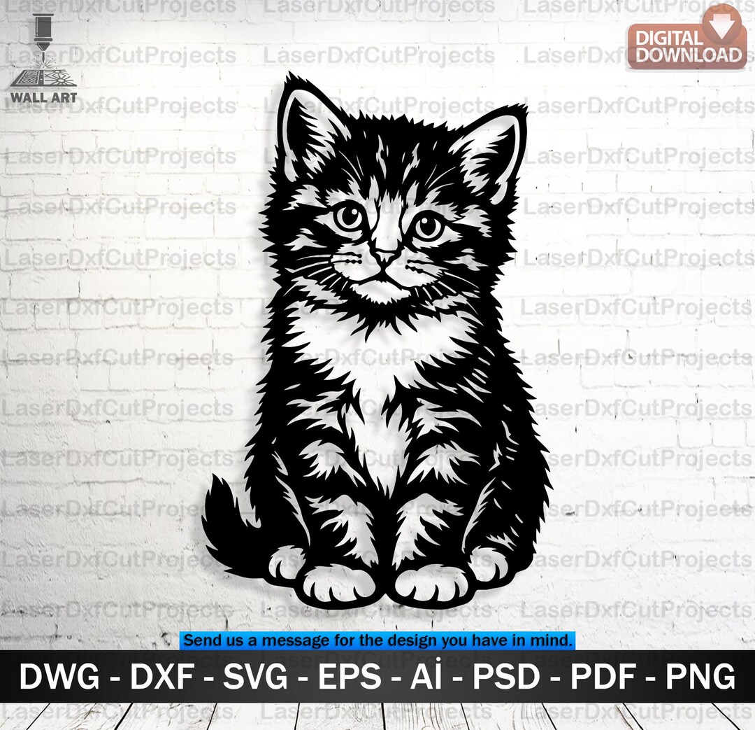 Cute Kitten SVG DXF – Cricut & Silhouette Projects, Laser Cut File, Cat ...