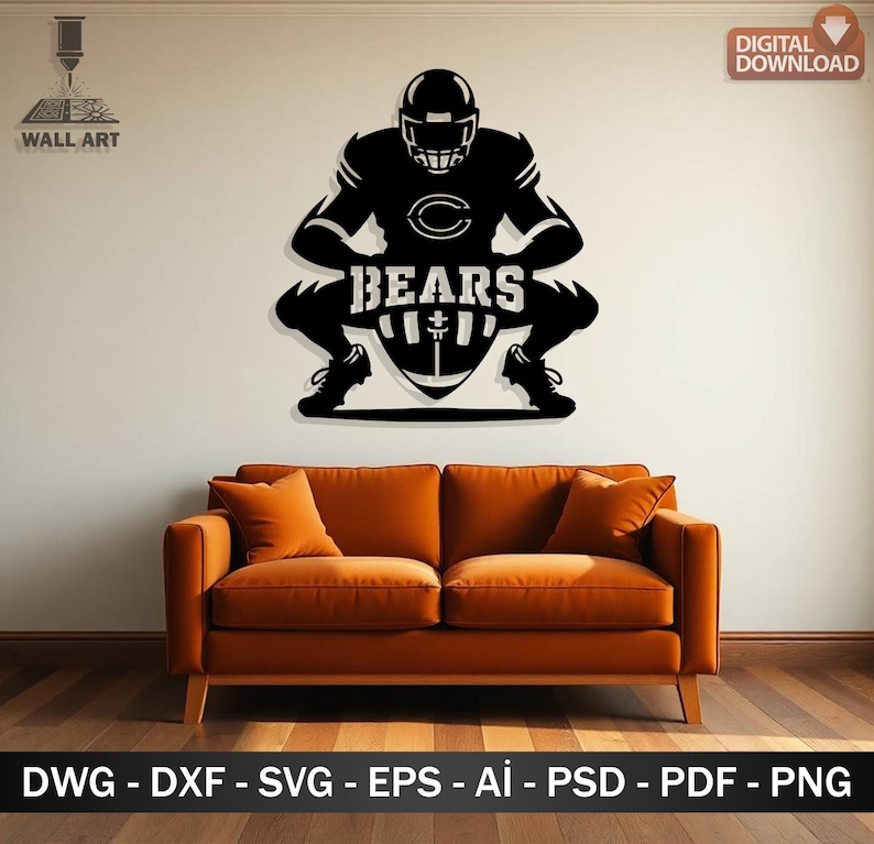 Bear-themed Football Laser Cut Wall Art DXF File – Digital Download - Etsy
