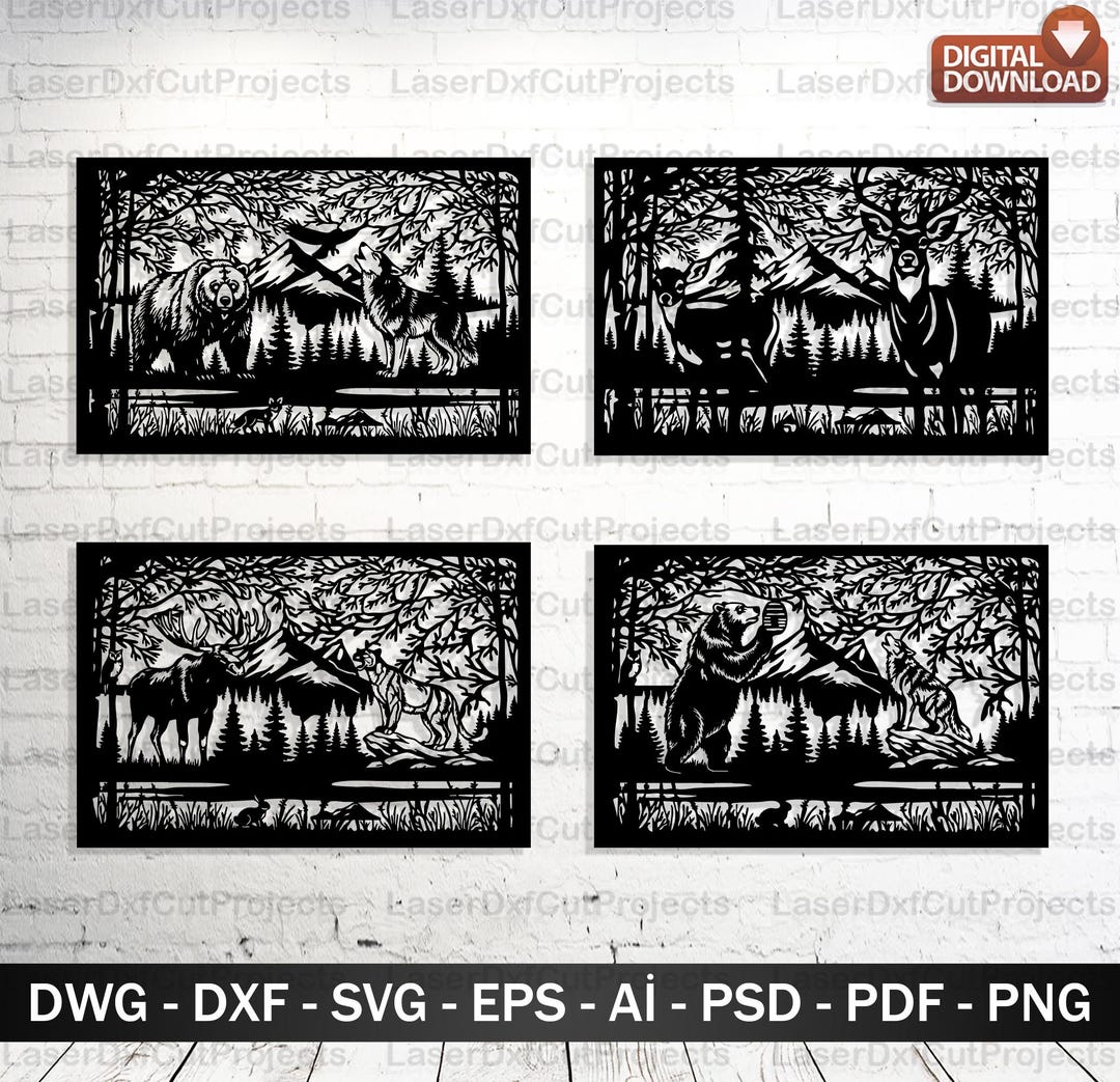 Wildlife Animal Panels: Laser Cut Vector Art (digital Download, DXF SVG ...