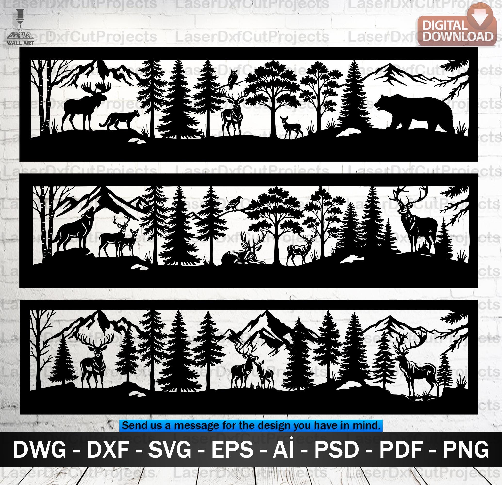 Wildlife Scene CNC Panel – Deer Silhouette Laser Cut File (digital ...