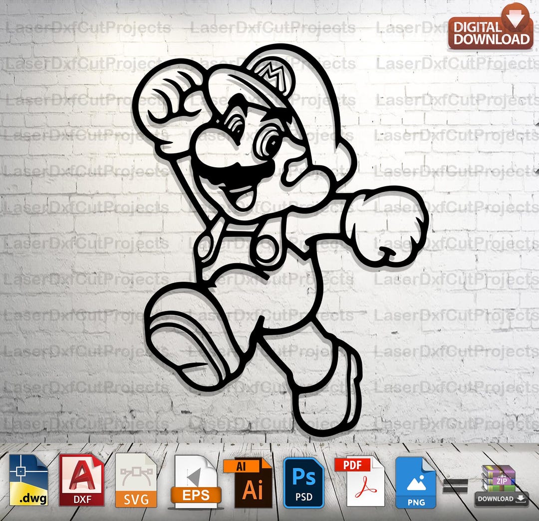 Super Mario Laser Cutting File DXF SVG PNG Pdf T-shirt and Mug Print ...