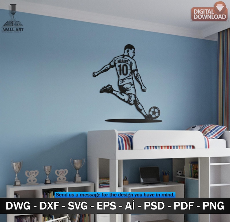 Kylian Mbappé SVG DXF – Laser Cut Metal Wall Art Digital File for CNC ...