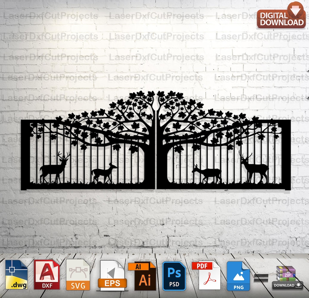 Wildlife Gate Vector Design: Deer & Tree CNC Panel (digital Download ...