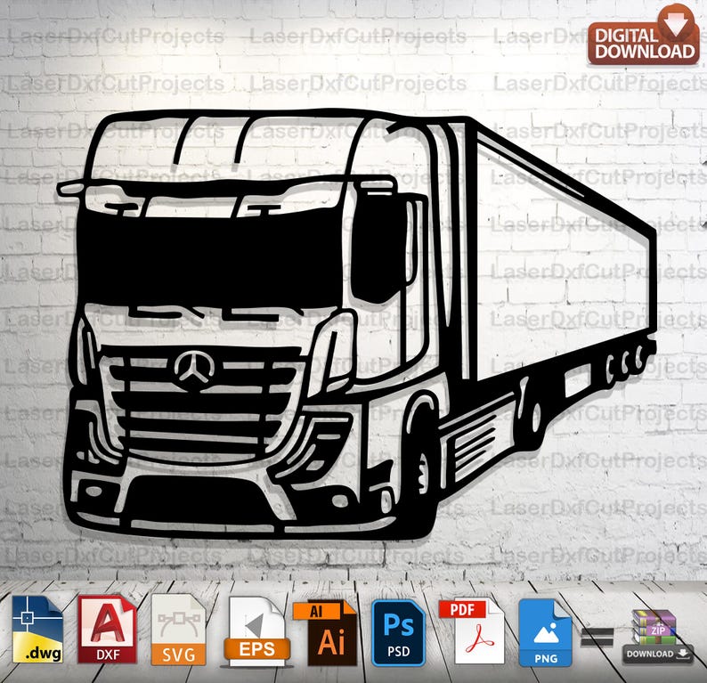 Mercedes Truck Laser Cut DXF File Wall Art Decor Vector for CNC Metal ...