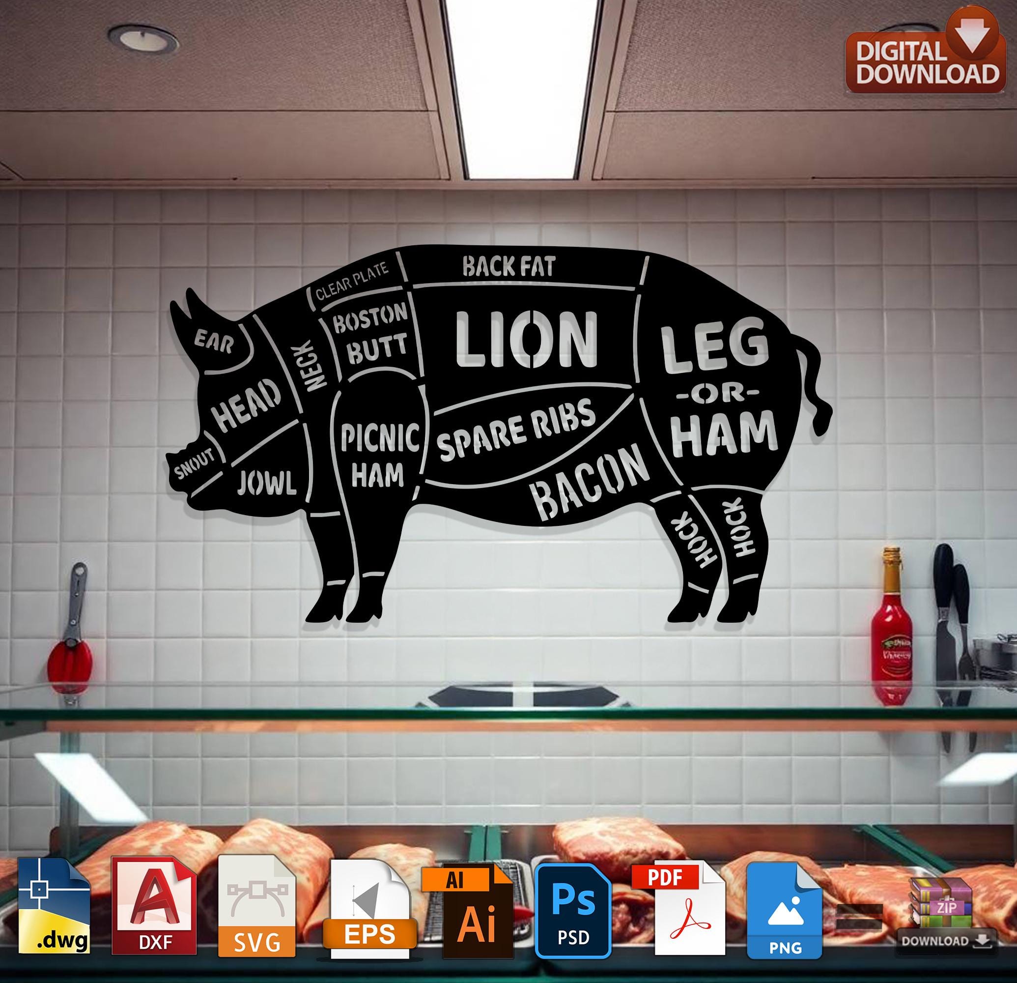 Pork Butcher Chart SVG DXF: Laser Cut Pig Diagram (digital File) - Etsy
