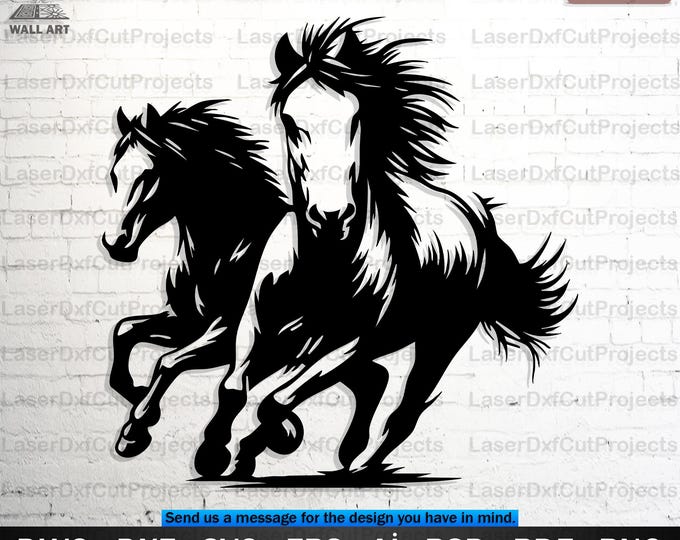 Laufende Pferde SVG-Bundle, Wildpferd Silhouette Dxf, Reiter Metallwand ...