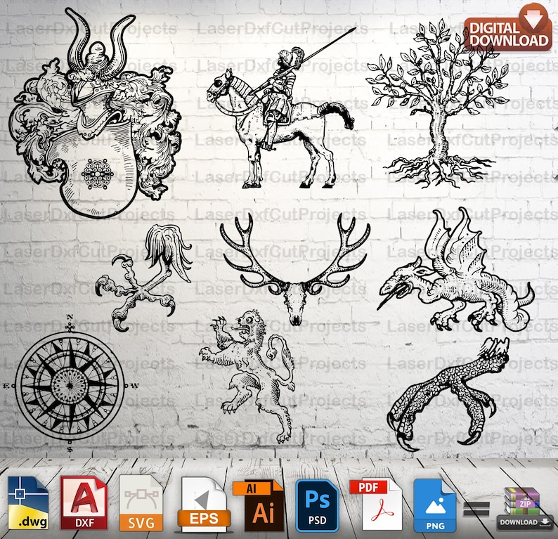 Heraldic Vector Art: Coat of Arms, Crests, Shields (digital Download ...