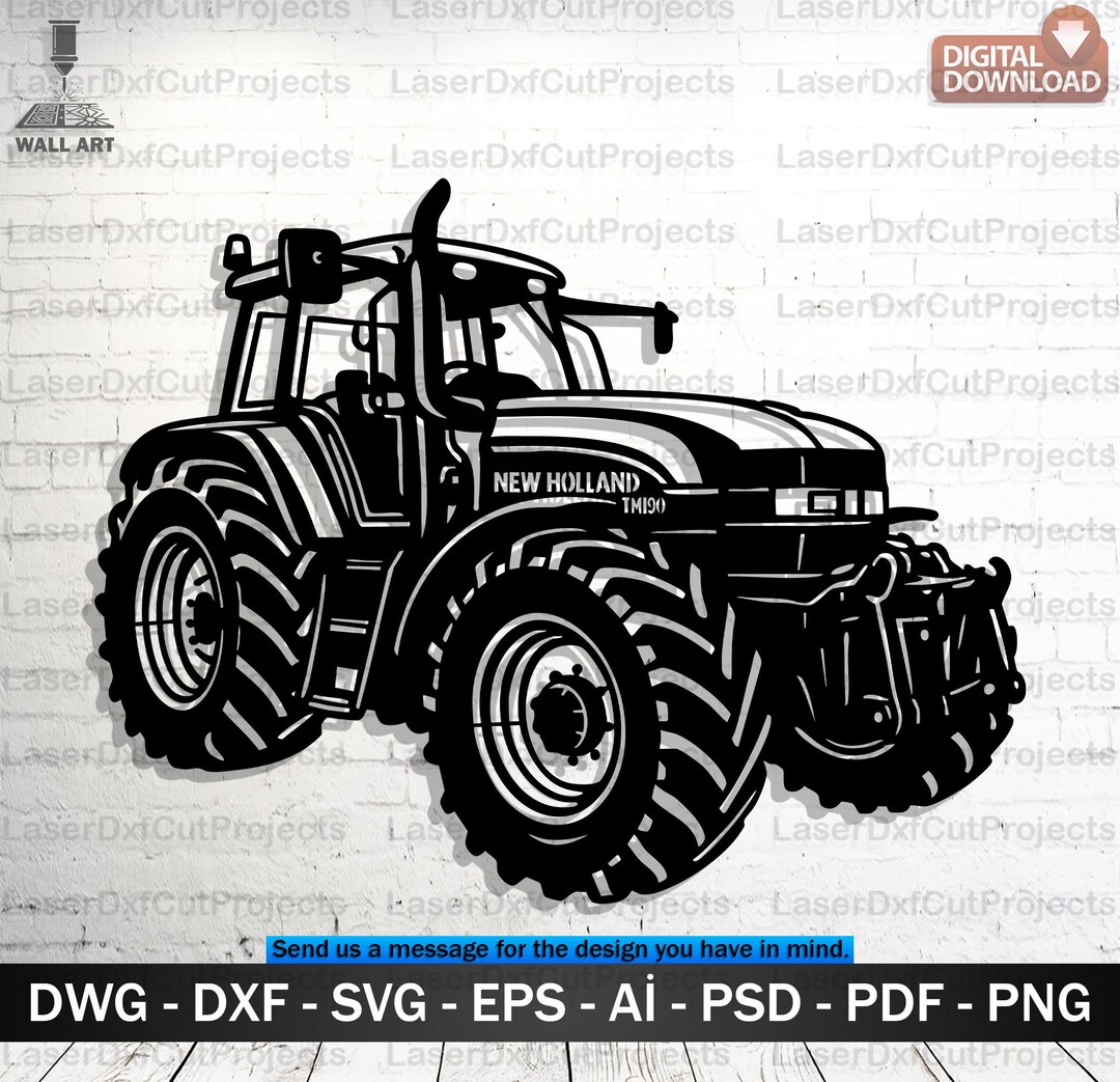 Farm Tractor DXF File – CNC Laser Cut Agricultural Wall Art Vector ...