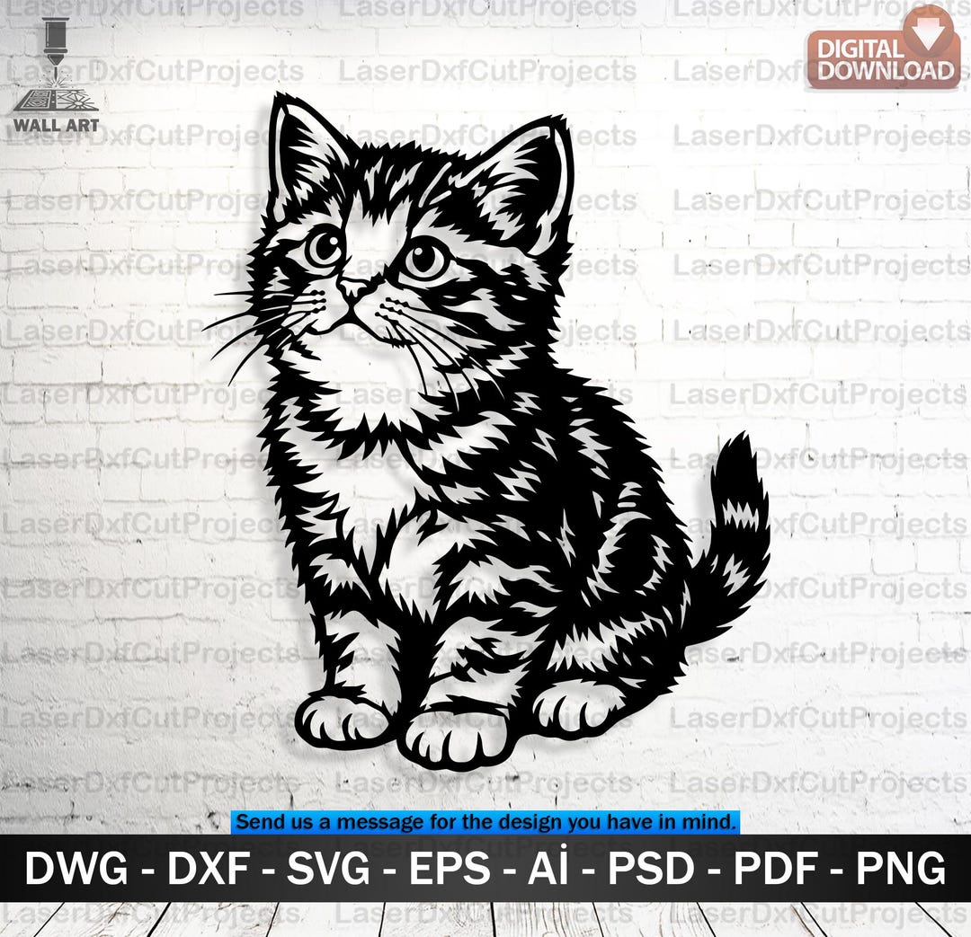 Kitten Silhouette SVG DXF – Cat Wall Art for Cricut, Silhouette & Laser ...