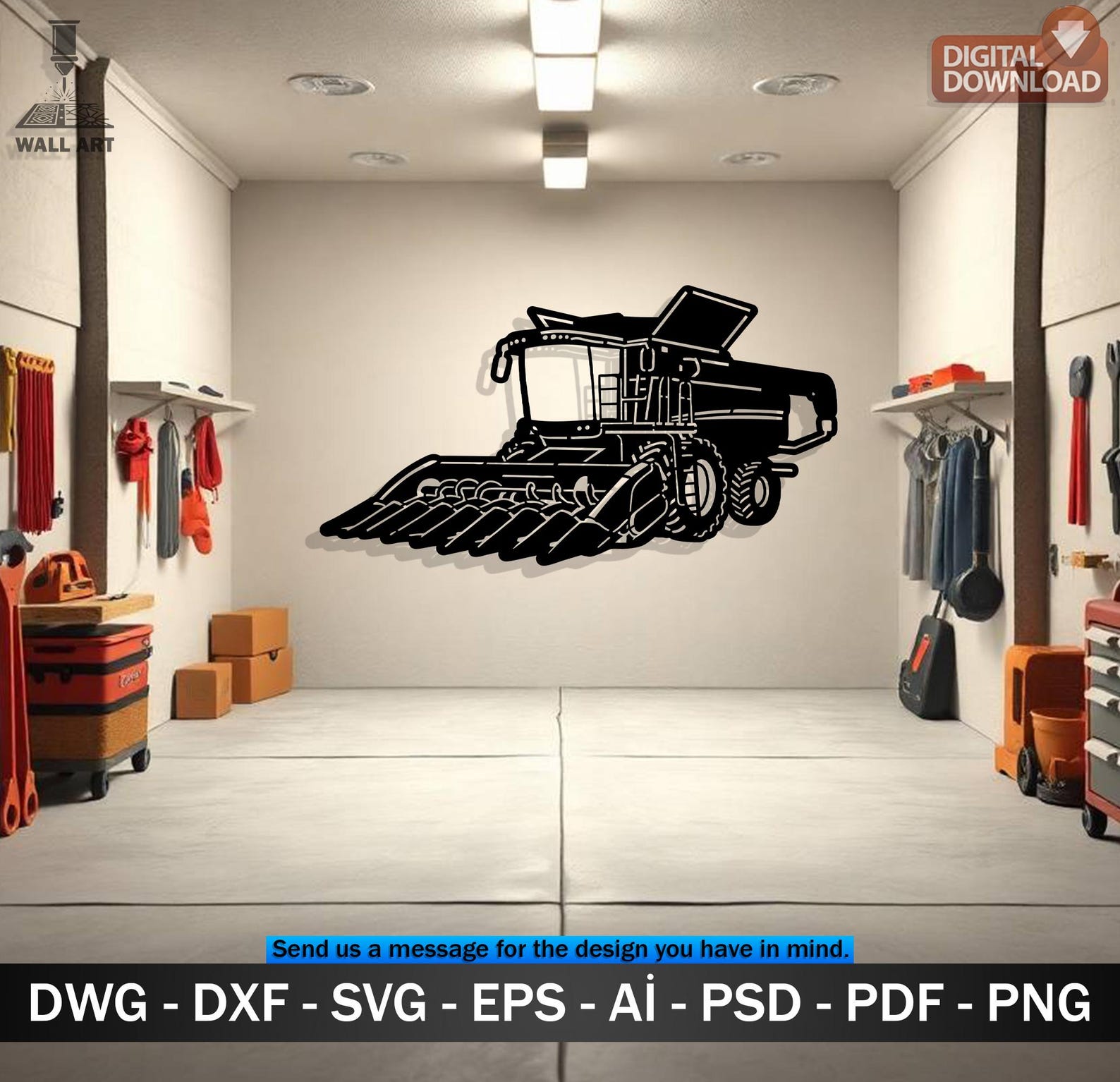 Combine Harvester DXF File Agricultural Laser Cut CNC Wall Art Digital ...
