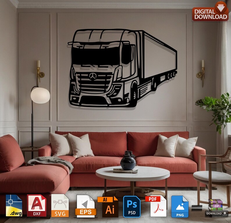 Mercedes Truck Laser Cut DXF File Wall Art Decor Vector for CNC Metal ...