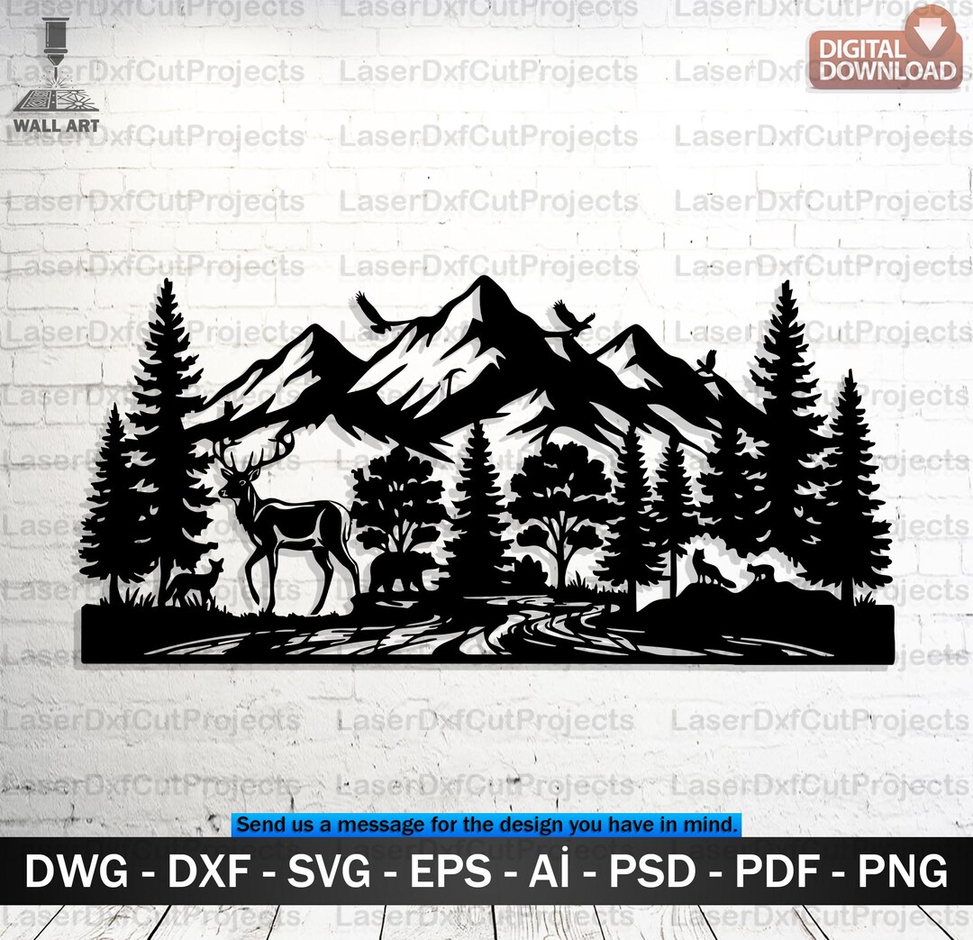 Wildlife Forest Scene DXF File – CNC Laser Cut Metal Wall Art (digital ...
