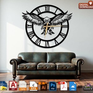 Eagle Clock SVG DXF File – Vector Cutting Template for Laser –american Eagle Wall Clock Digital ...
