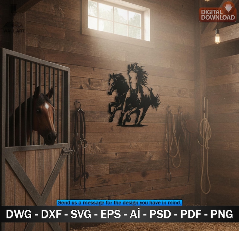 Running Horses DXF File – Two Horse Silhouette for Laser Cut Metal Wall ...