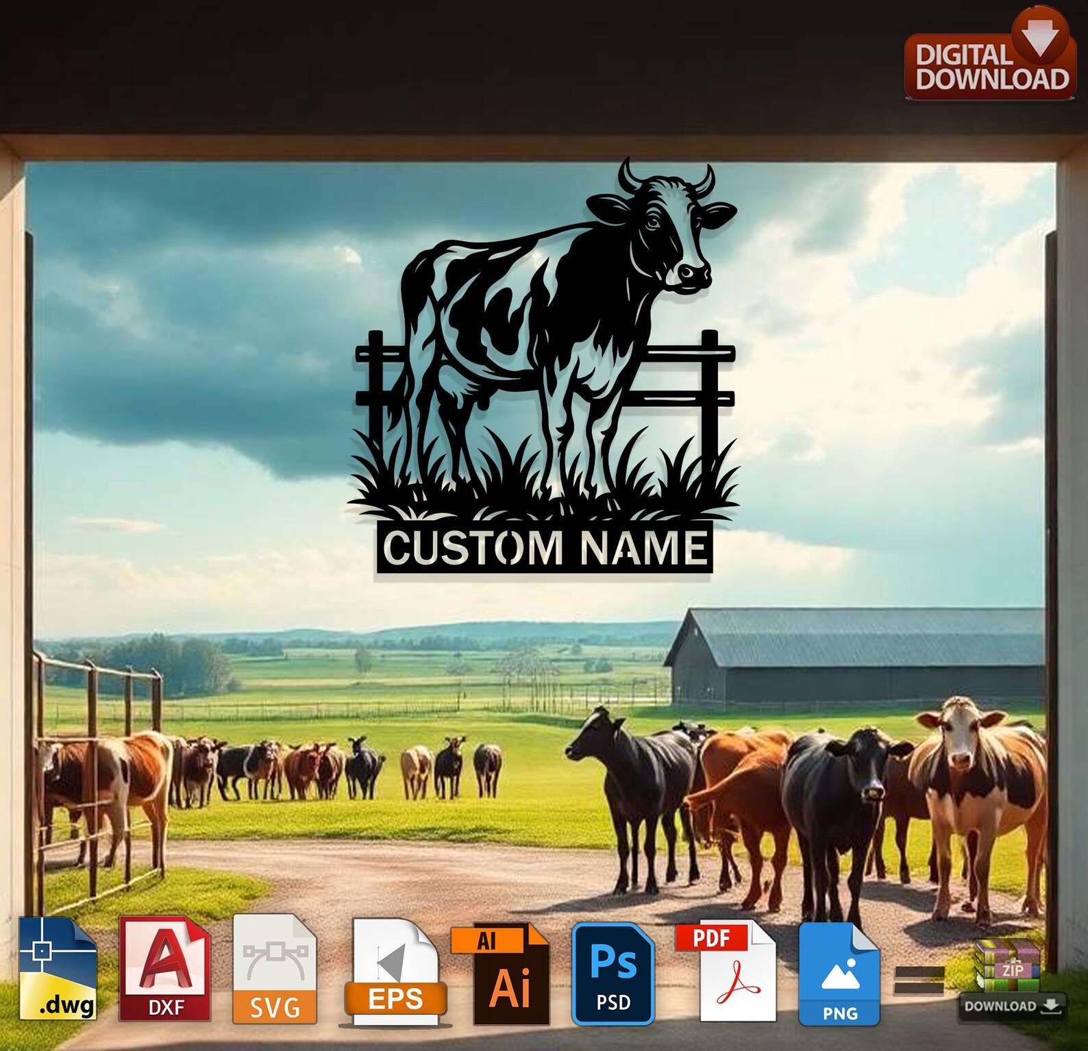 Personalized Farm Cow Wall Art: Laser Cut CNC Vector (digital Download ...