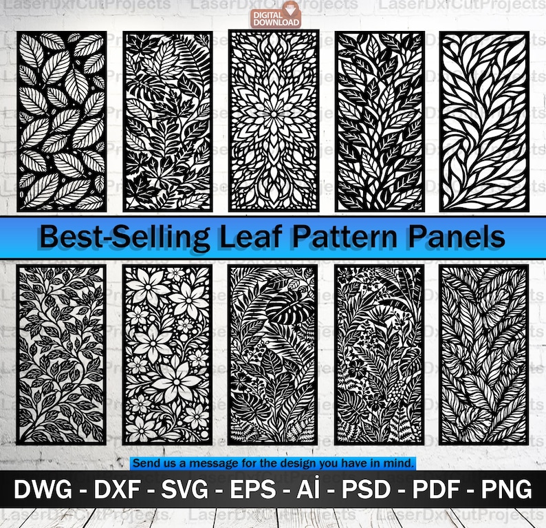 Leaf Pattern Laser Cut Panel SVG DXF – CNC Decorative Screen Wall Art ...