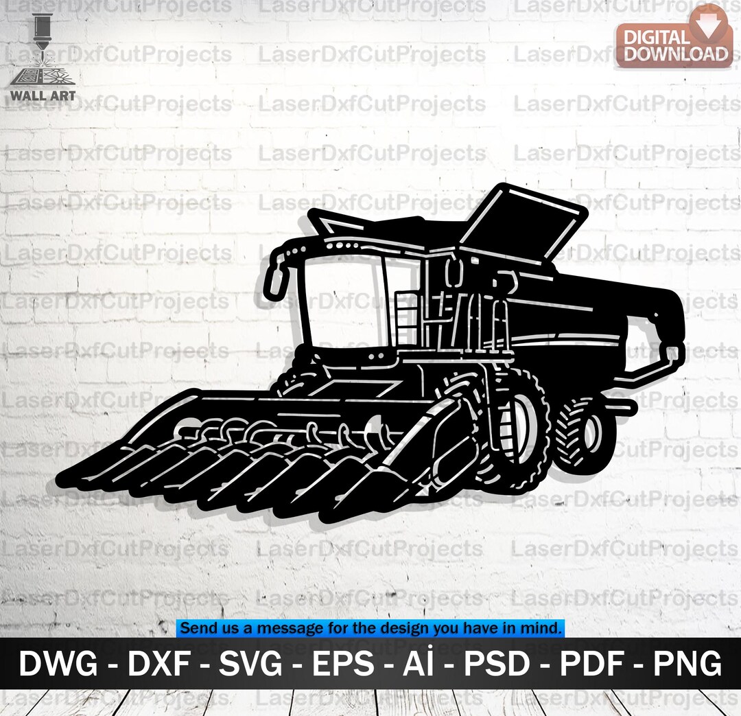 Combine Harvester DXF File Agricultural Laser Cut CNC Wall Art Digital ...