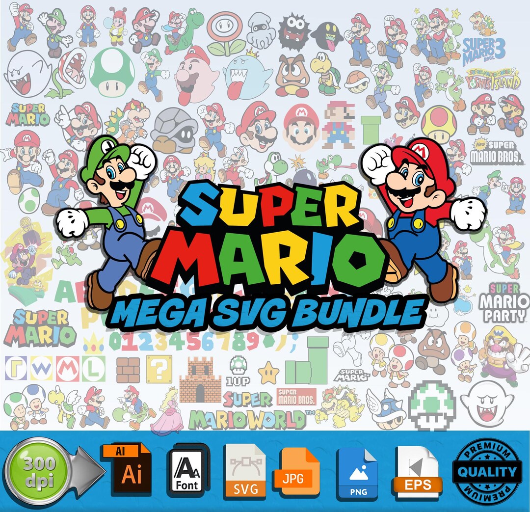 Super Mario SVG PNG Mega Bundle | Mario Clipart - Cut Files for Cricut ...