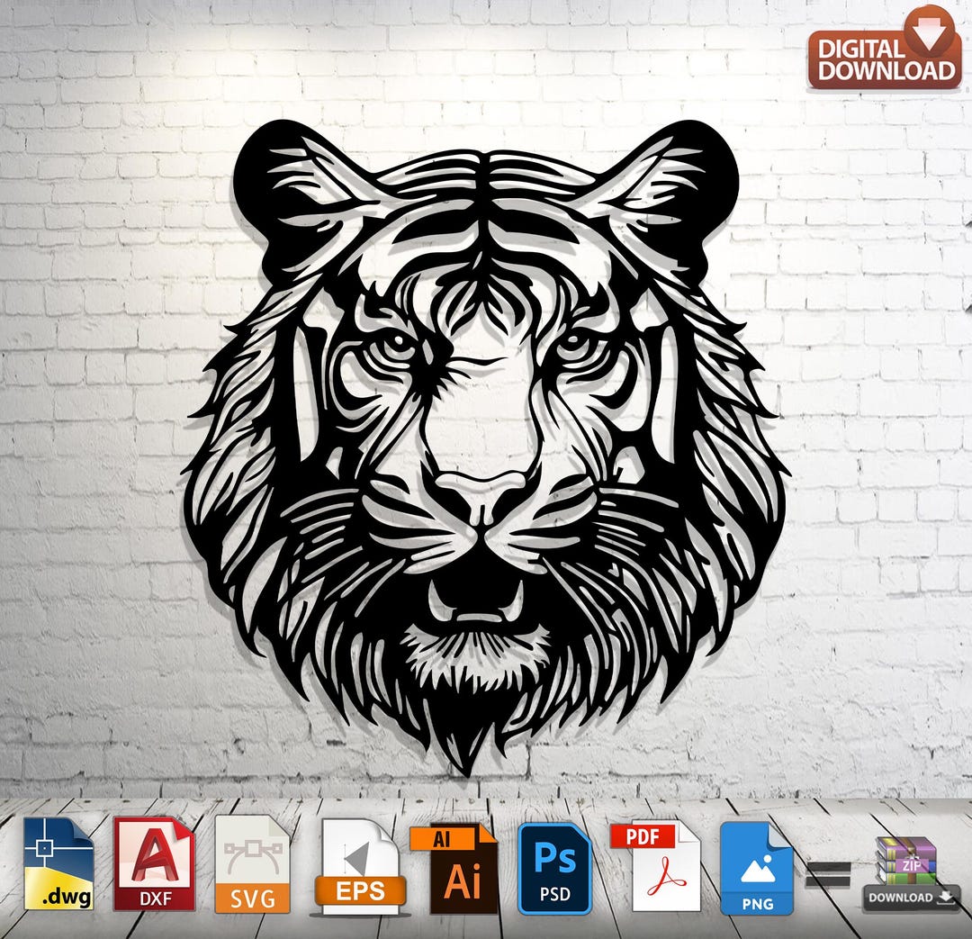 Tiger Wall Art DXF SVG: Laser Cut CNC Vector Design (digital Download ...