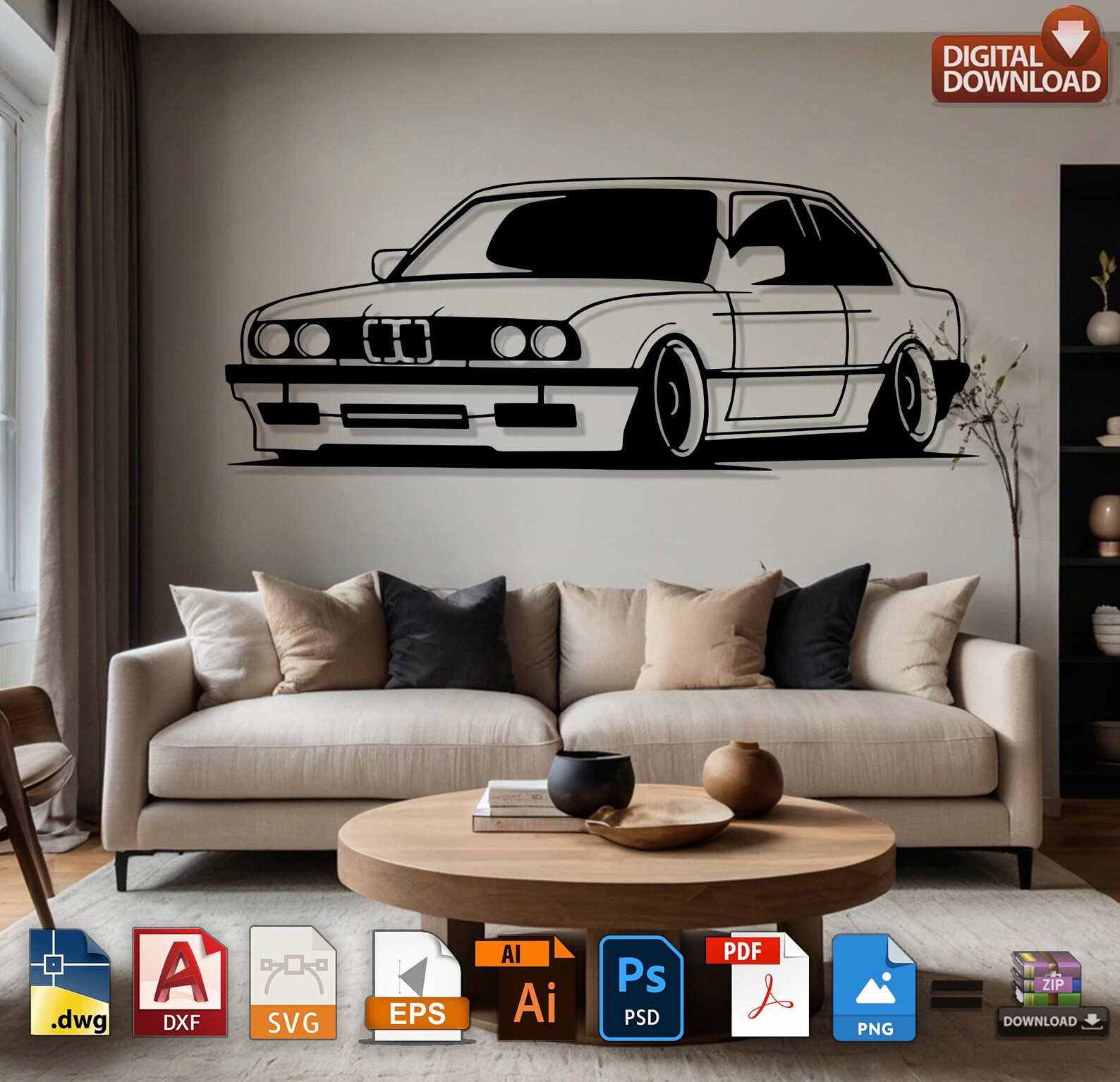 Retro BMW Laser Cut Wall Art DXF & SVG File – Vector Design for Cnc ...