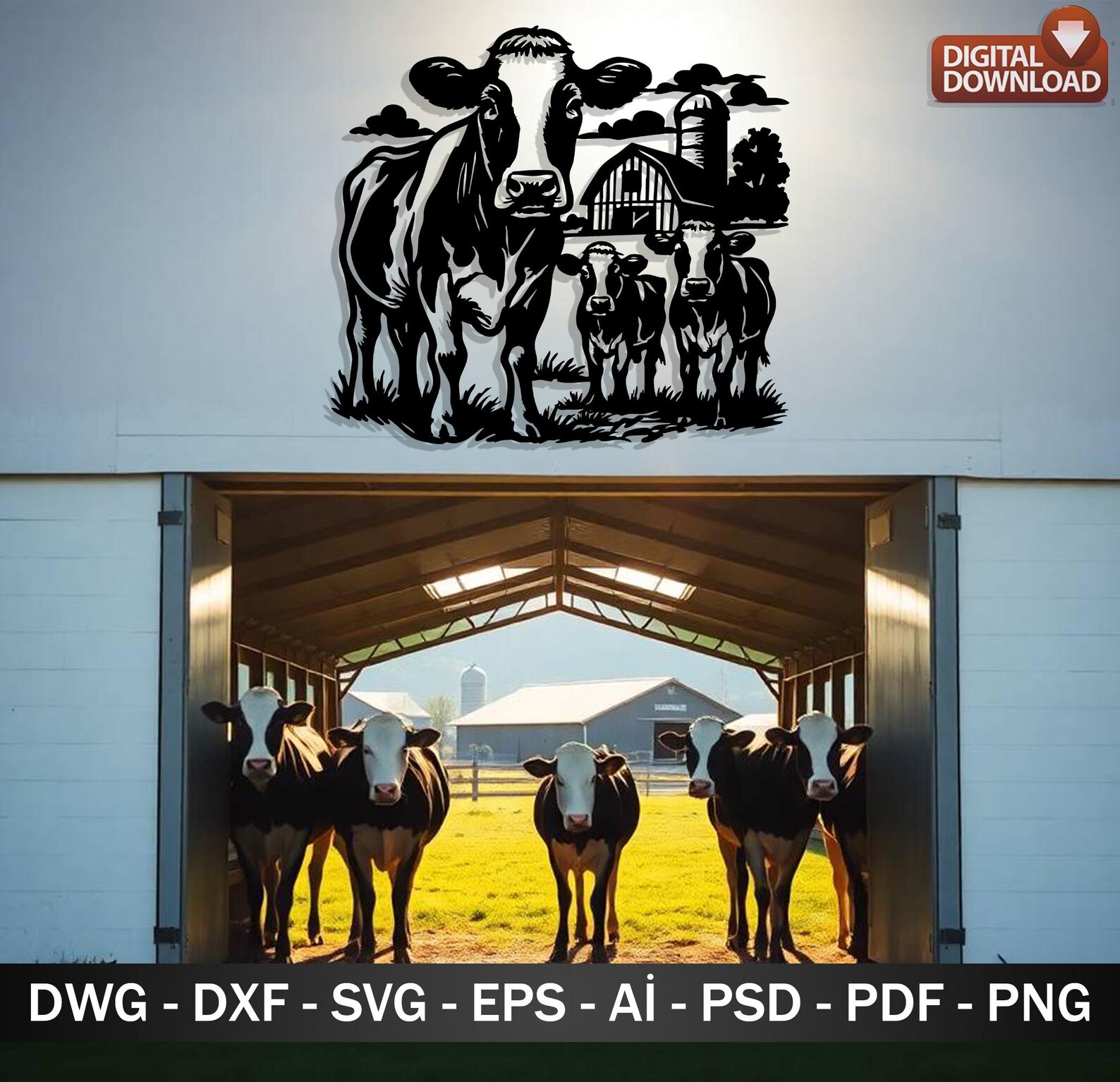 Farm Cow SVG Laser Cut File: Rustic Farmhouse Decor (digital Download ...