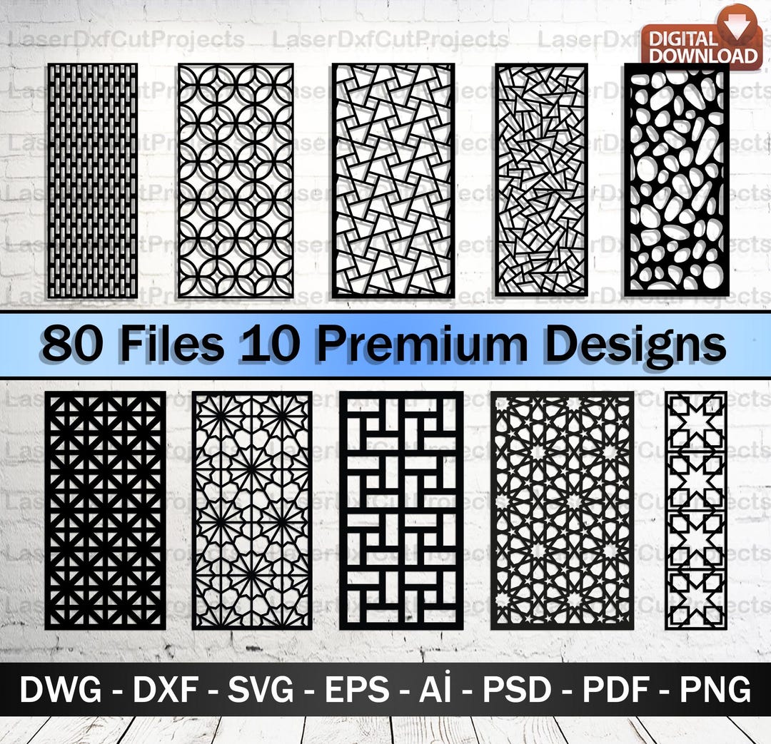 CNC Grill Panel Bundle – 10 SVG DXF Gate & Room Divider Designs for ...