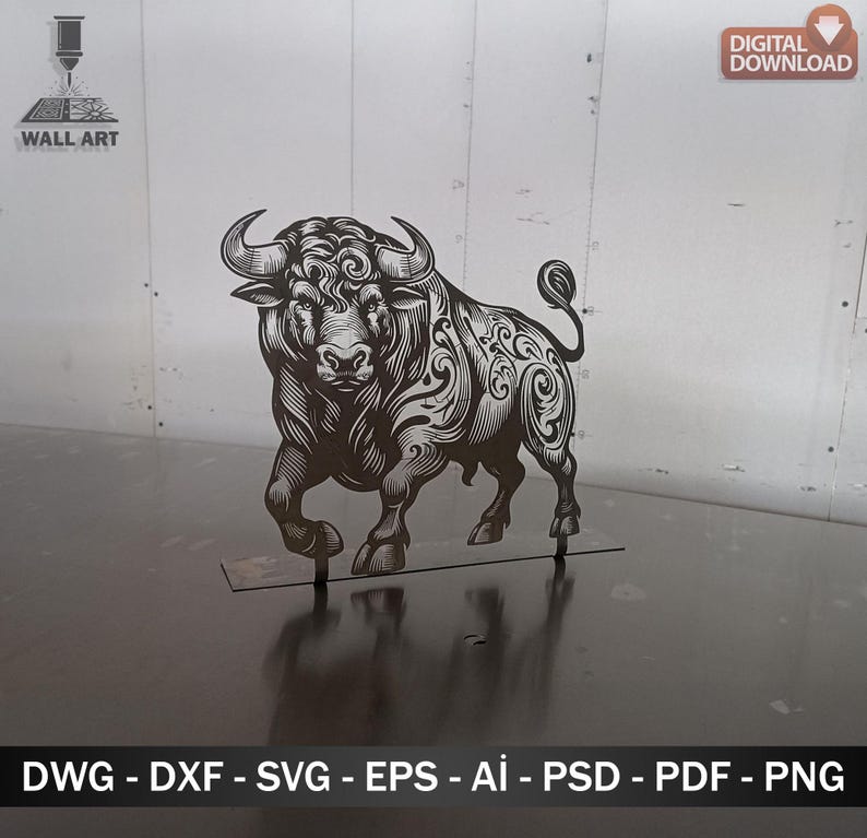 Bull Wall Art DXF- SVG File Laser Cut Vector Files (digital Download ...