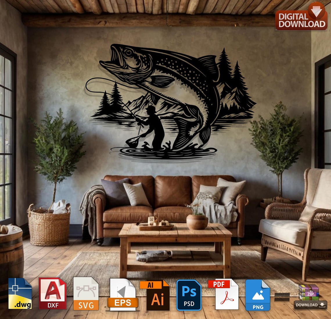 Nature and Fishing Wall Decor DXF File – CNC Plasma Laser Cut SVG ...