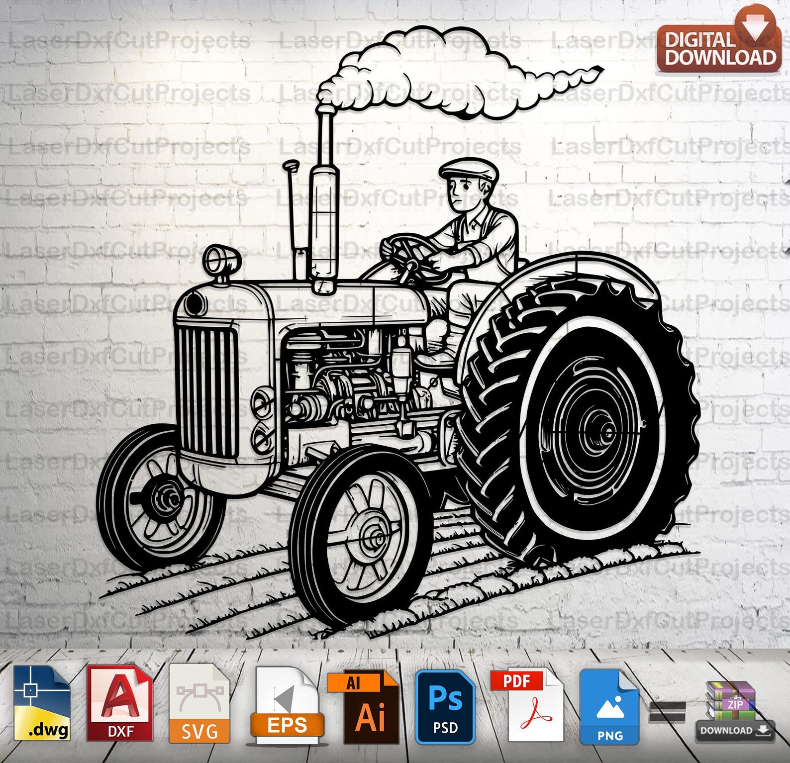 Tractor SVG File, Farm Silhouette Cut File, Farming Tractor Vector ...