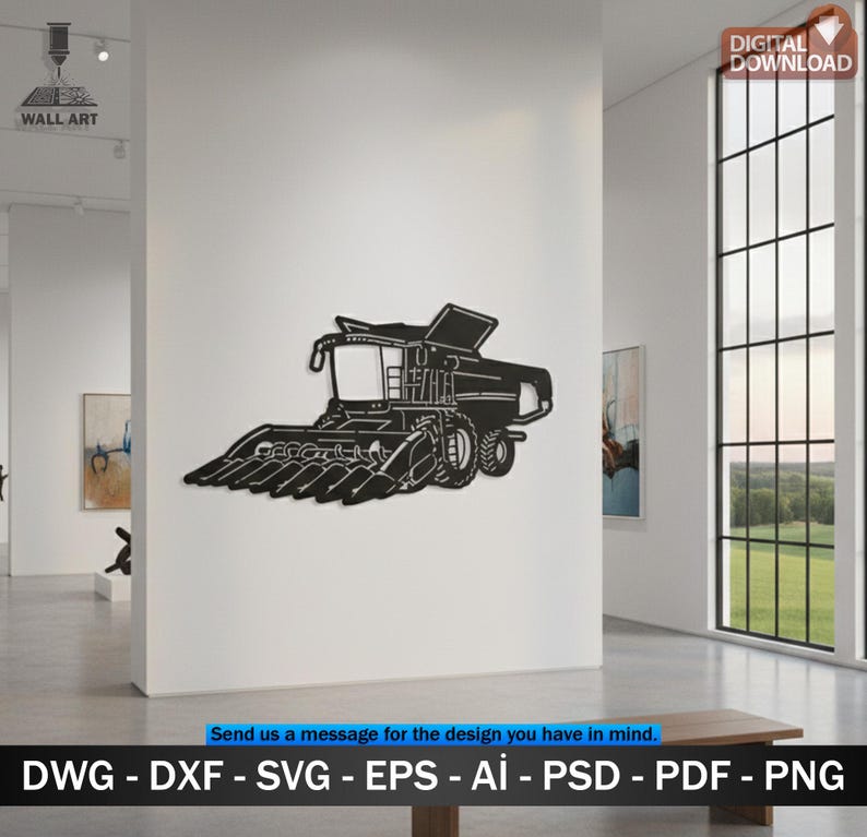 Combine Harvester DXF File Agricultural Laser Cut CNC Wall Art Digital ...