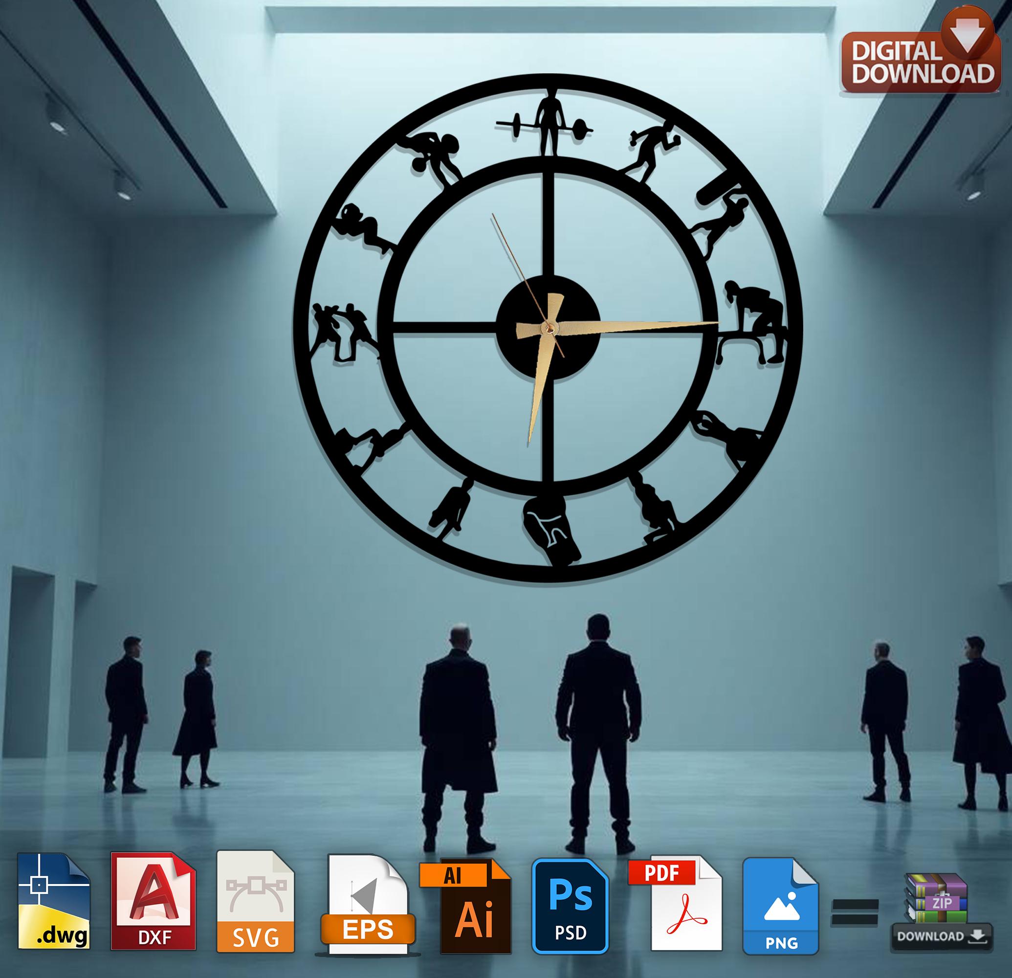 Gym Wall Clock Laser Cut File: Fitness Art, CNC Plasma Vector (digital ...