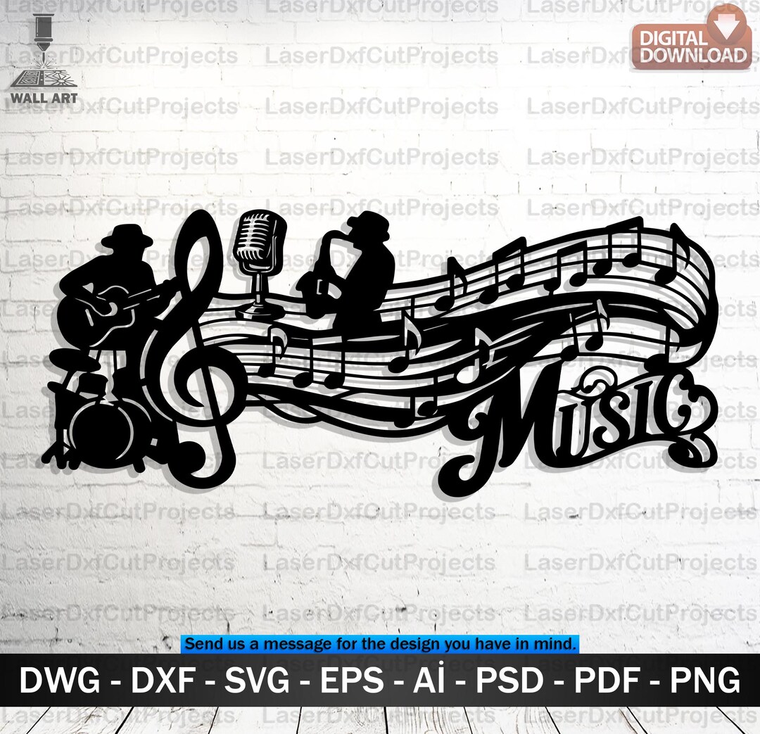 Music Notes & Treble Clef SVG DXF – CNC Laser Cut Wall Decor - Etsy