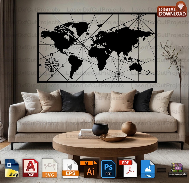 World Map Laser Cut File: CNC Vector Design (digital Download) - Etsy