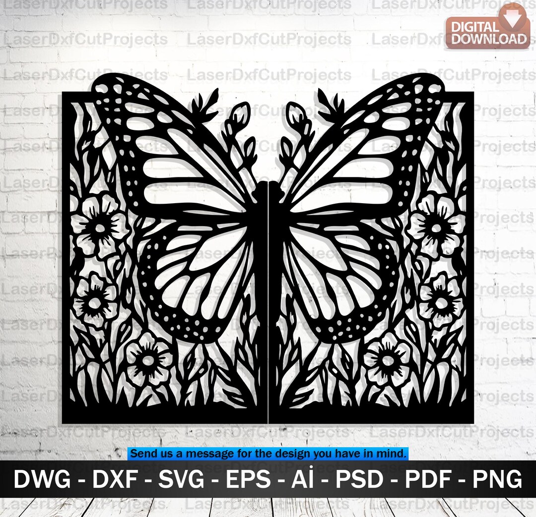 Butterfly & Flower Door Panel DXF File – CNC Laser Cut Metal Art ...