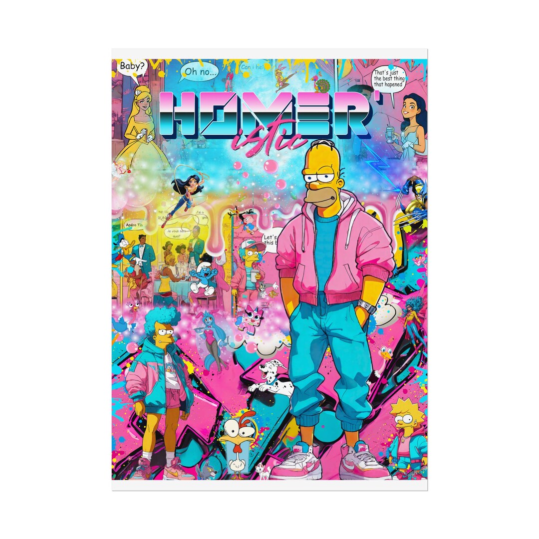 Homer Simpson Graffiti Poster Print, Retro Cartoon Wall Art With ...
