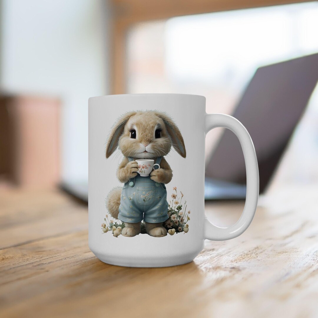 Cute Bunny Holding Cup Ceramic Mug, Cute Rabbit Coffee Cup, Easter ...