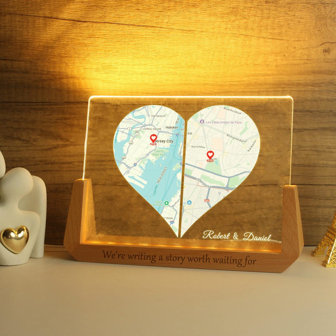 Personalized Dual Location Map Heart Night Light, Long Distance Gift - Etsy