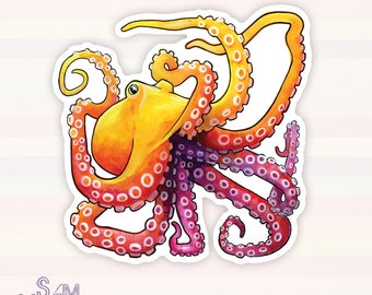 Rainbow Octopus Vinyl Sticker | Etsy