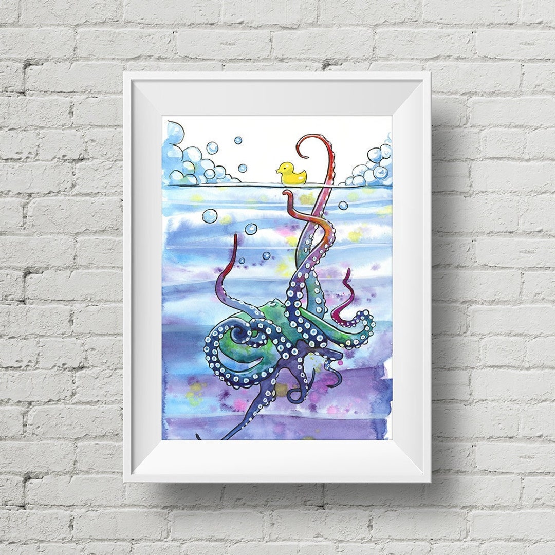 Bath Time Octopus : Art Print, Colorful Cute Octopus Watercolor ...