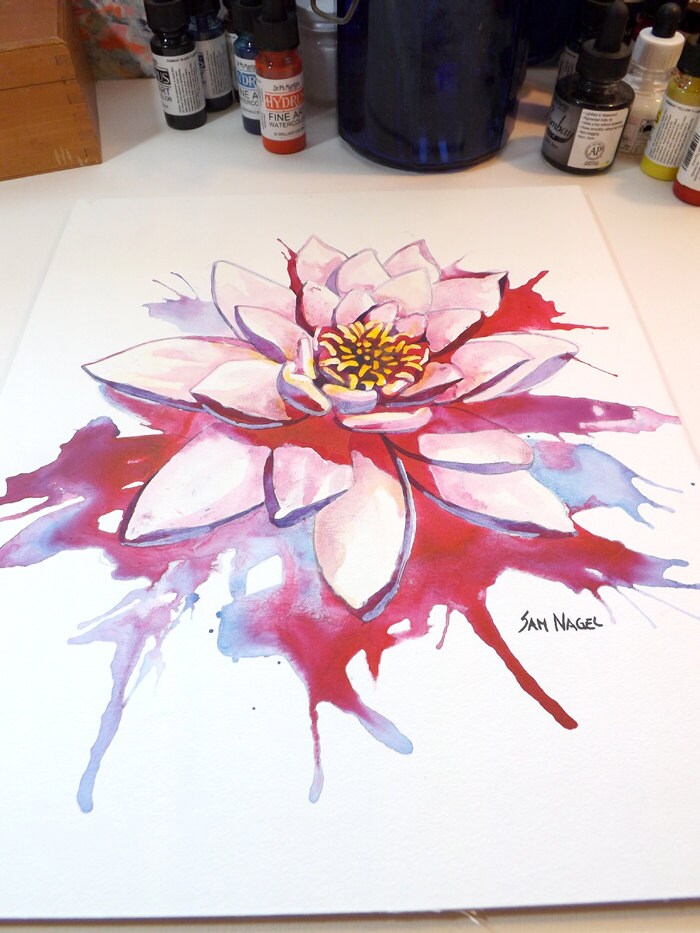 Bleeding Lotus Original Watercolor Painting | Etsy