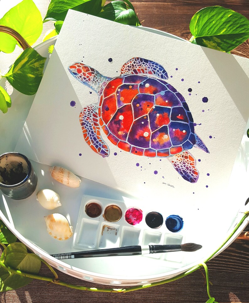 Sand & Sea Turtle Original Watercolor Loggerhead Sea Turtle - Etsy