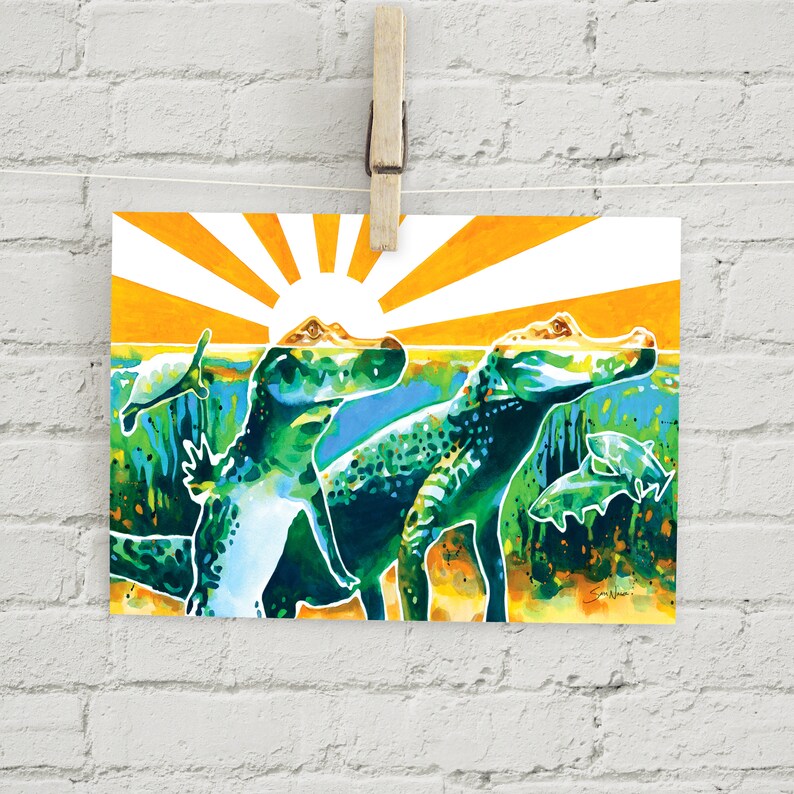 Gator Sunrise : Art Print Florida Alligator Watercolor - Etsy