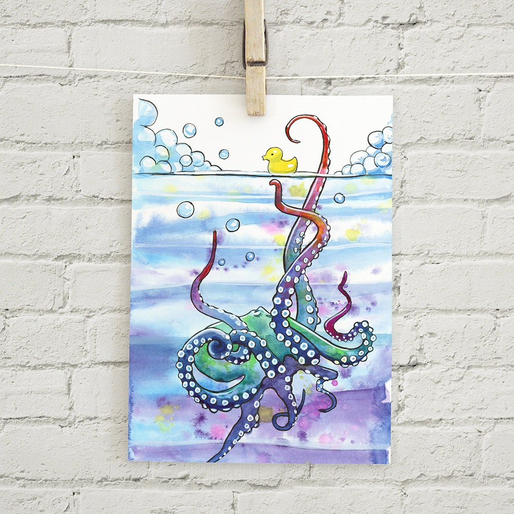 Bath Time Octopus : Art Print Colorful Cute Octopus - Etsy