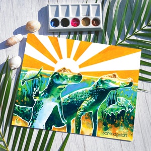 Gator Sunrise : Art Print, Florida Alligator Watercolor Painting - Etsy