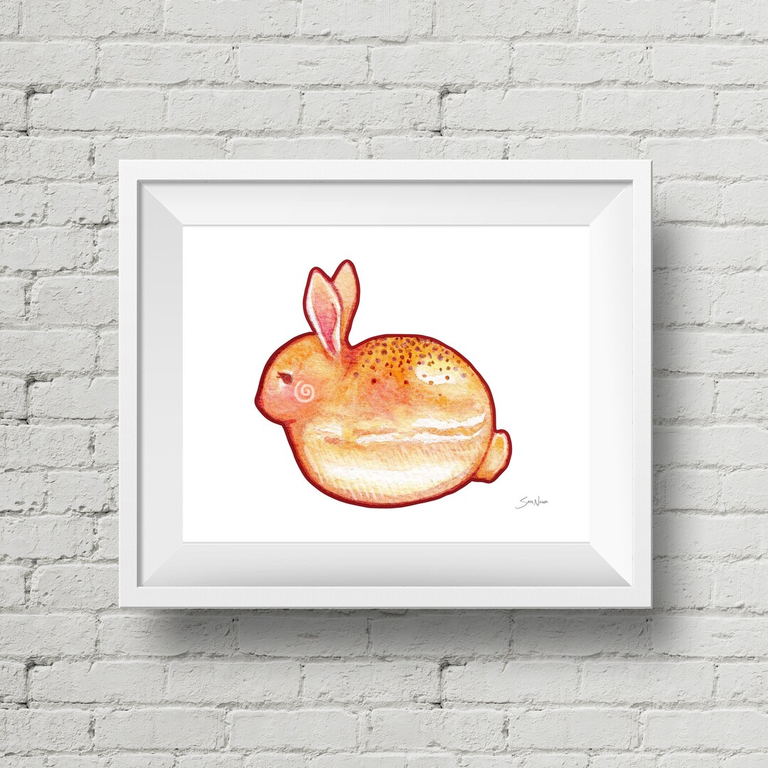 Bunny Bread Roll Art Print: Cute Watercolor Bunny Bun - Etsy