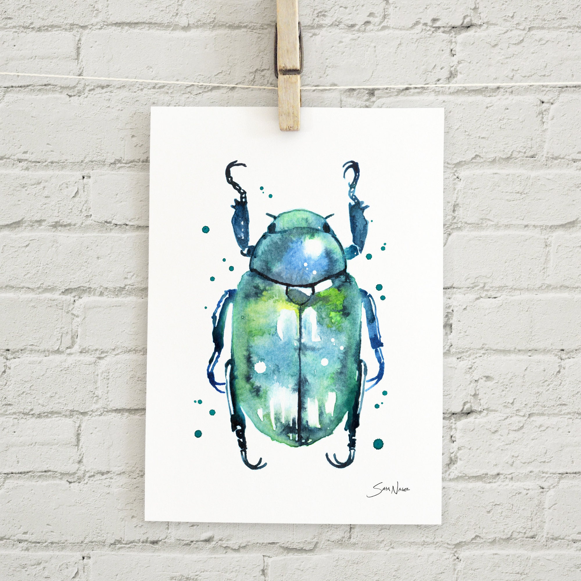 Blue Scarab Beetle: Watercolor Art Print | Etsy