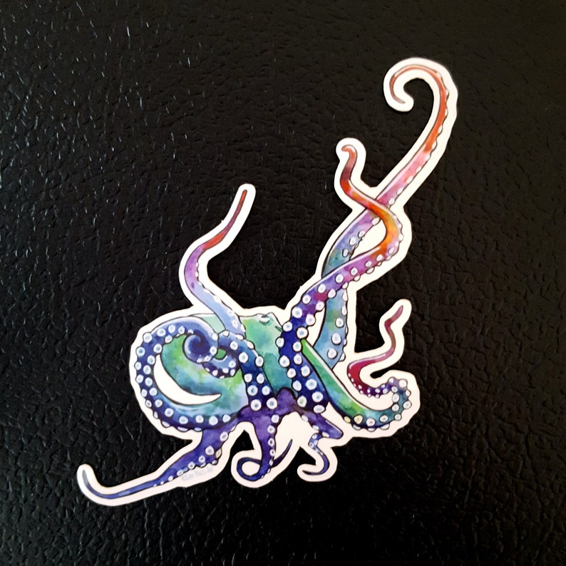 Rainbow Octopus Vinyl Sticker - Etsy